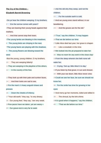 The Cry of the Children Poem - Language Analysis and links to Christmas ...