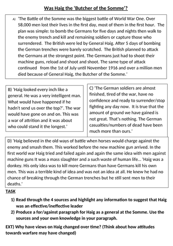 First World War - The Battle of the Somme/Haig | Teaching Resources