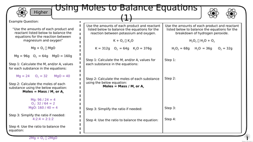 Using Moles to Balance Equations - GCSE Chemistry Worksheets | Teaching ...