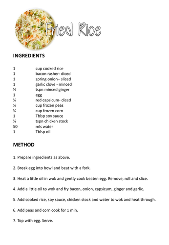 Recipes for Year 7/8 Food Technology KS3 | Teaching Resources