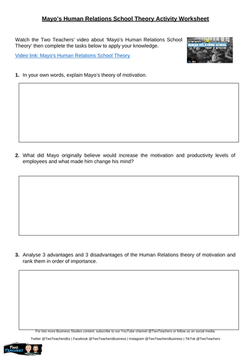 Elton Mayo's Theory of Motivation Video and Activity Worksheet Resource ...