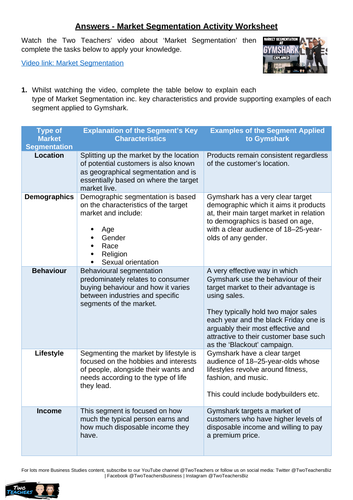 Market Segmentation | Video and Activity Worksheet Resource Pack ...