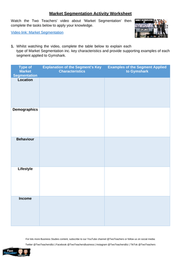 Market Segmentation | Video and Activity Worksheet Resource Pack ...