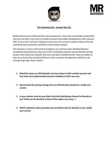 Marketing Mix Activity Worksheet | Teaching Resources