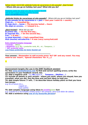 Home Remote learning GCSE AQA Spanish ¿Adónde fuiste de vacaciones el ...