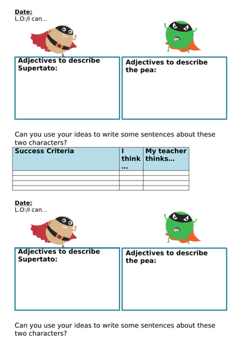 Supertato Adjectives and Sentences Activity | Teaching Resources