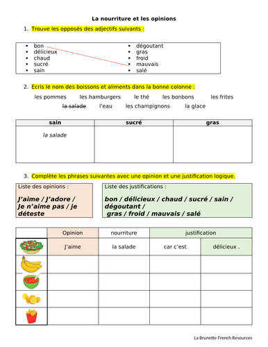 French food - opinions and justifications | Teaching Resources
