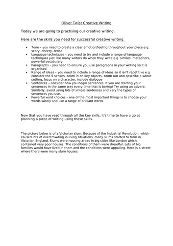 Oliver Twist - Creative Writing Lesson | Teaching Resources