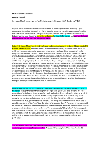 Model Answer: Little Boy Crying by Mervyn Morris (CIE IGCSE) | Teaching ...