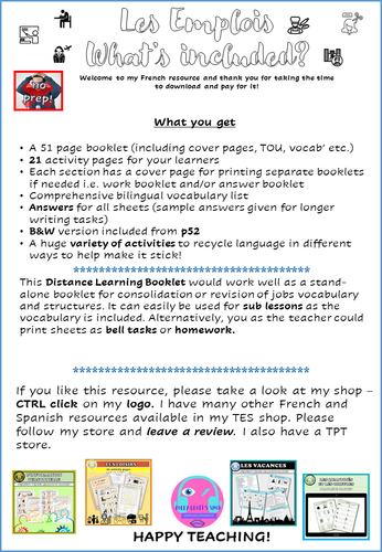 French Jobs Les Emplois | Teaching Resources