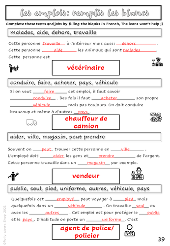 French Jobs Les Emplois | Teaching Resources