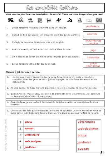 French Jobs Les Emplois | Teaching Resources