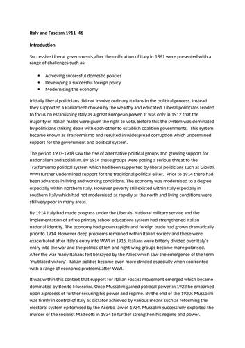 A level History: Italy and Fascism 1911-1946 | Teaching Resources