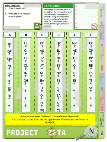 Law A level Escape Room - Murder | Teaching Resources