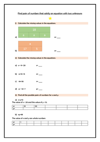 Maths Algebra- Find pairs of numbers that satisfy an equation with two ...