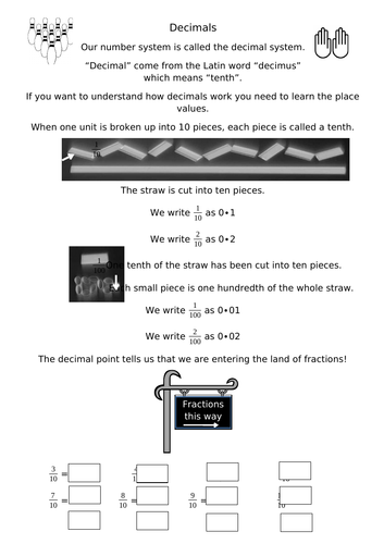 INTRODUCTION TO DECIMALS | Teaching Resources
