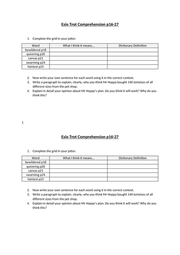 Esio Trot Guided Reading Comprehension Book Study | Teaching Resources