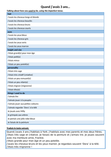 Quand j'étais petit | Teaching Resources