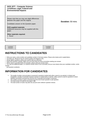 J277 OCR 1.6 Ethical, Legal, Cultural and Environmental Impacts ...