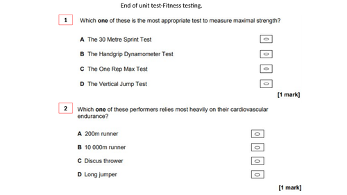 AQA GCSE PE End of unit tests (full spec). | Teaching Resources