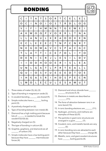 2.13 Bonding word search, AQA Chemistry | Teaching Resources