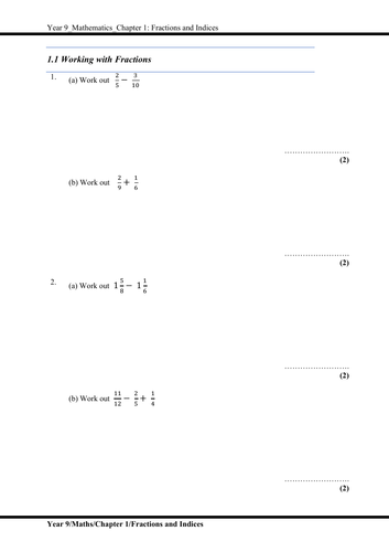 Complete Mathematics Fractions And Indices Ks3 Year 9 Igcse Teaching Resources