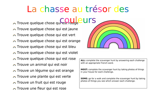 Colours scavenger hunt - French and Spanish | Teaching Resources
