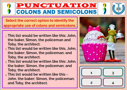 COLONS AND SEMICOLONS - PUNCTUATION: 33 BOOM CARDS | Teaching Resources