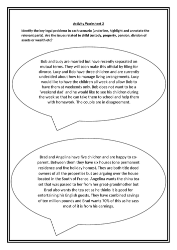 Family Law Unit 4 BTEC Applied Law- Introduction Lesson & Activities ...