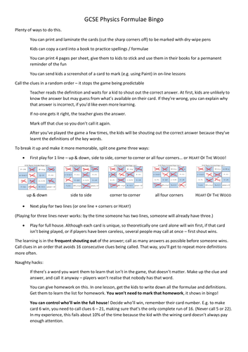 GCSE Physics Fomulae Bingo - FUN! | Teaching Resources