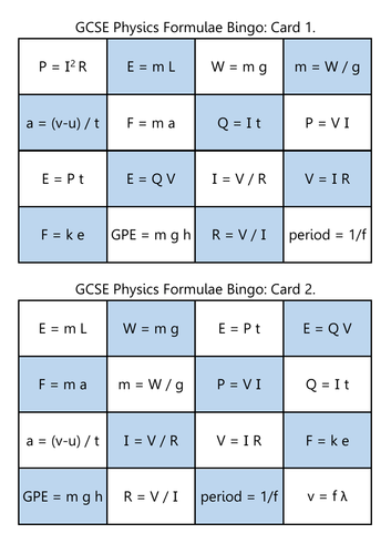 GCSE Physics Fomulae Bingo - FUN! | Teaching Resources