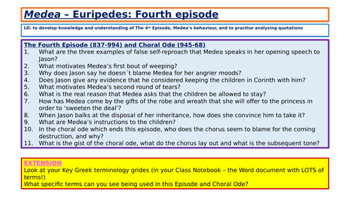 Medea - full SoW with text and essay tasks | Teaching Resources