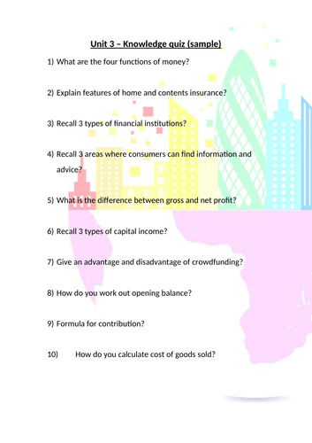 BTEC Business Unit 3 Personal and business finance - knowledge revision ...