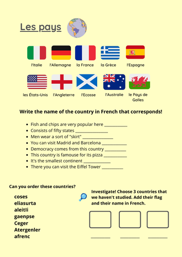 Les pays - French | Teaching Resources