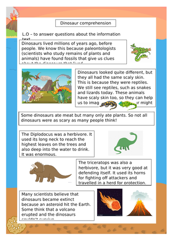 Dinosaur Comprehension | Teaching Resources