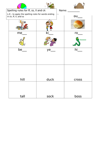 Double consonant activity ff ss ll ck | Teaching Resources