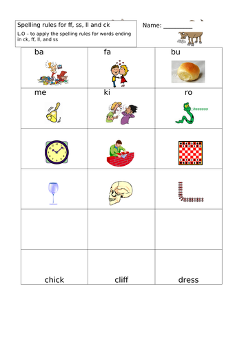 Double consonant activity ff ss ll ck | Teaching Resources