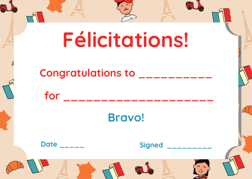 Well done award certificate - French | Teaching Resources