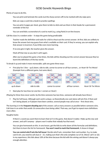 GCSE Genetics Bingo. FUN! Learning! | Teaching Resources