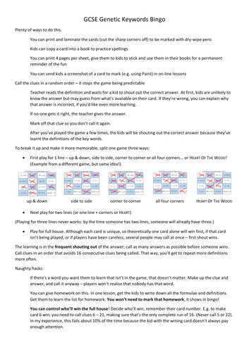 GCSE Genetics Bingo. FUN! Learning! | Teaching Resources