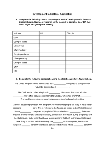 Dynamic Development L3 - Development Indicators: Application | Teaching ...