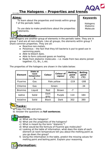 AQA GCSE Chemistry (9-1) - C2.4 Group 7 - the halogens FULL LESSON ...