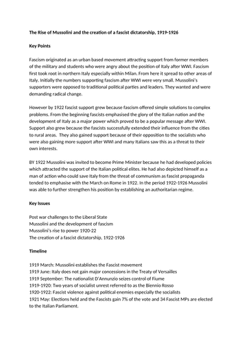 A level History: The Rise of Mussolini | Teaching Resources