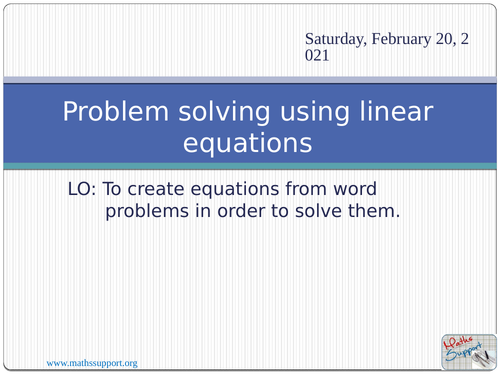 Problem solving using linear equations | Teaching Resources