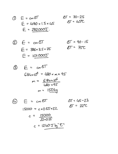 Specific Heat Capacity Questions | Teaching Resources