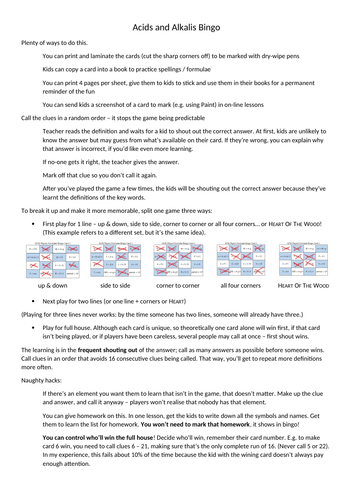 Acids and Alkalis Bingo | Teaching Resources