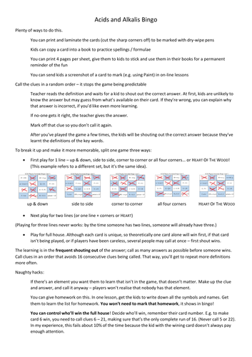 Acids and Alkalis Bingo | Teaching Resources