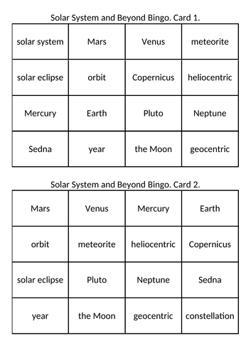Solar System and Beyond Bingo! FUN! | Teaching Resources
