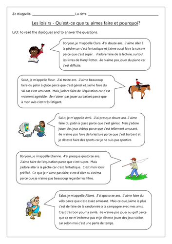 FRENCH - Les Loisirs/Les Passe-Temps | Teaching Resources
