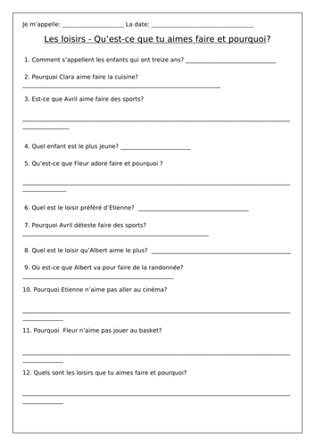 FRENCH - Les Loisirs/Les Passe-Temps | Teaching Resources
